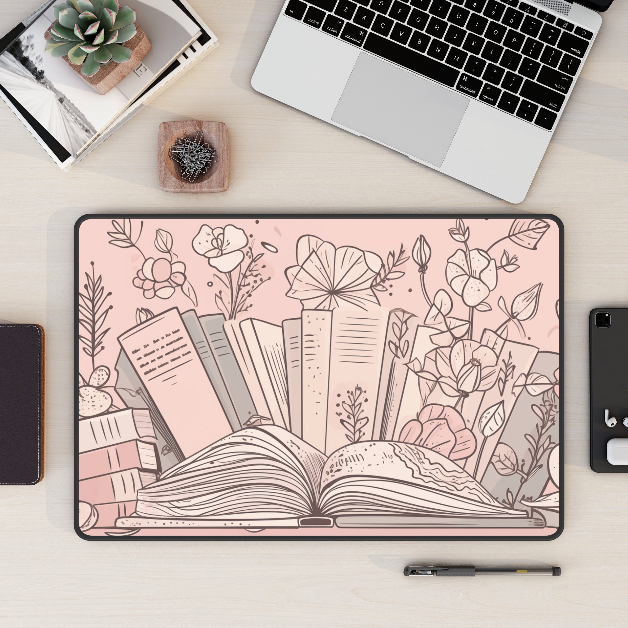 Bookish Desk Mat Book Mouse Pad Pink Desk Mat Aesthetic Keyboard Mat ...