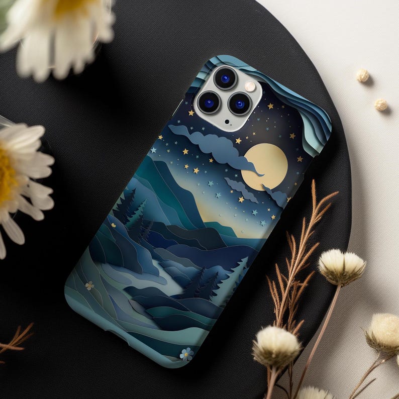 Starry Night iPhone Case: Mountain Moon Art, Nature Lover Gift - Etsy