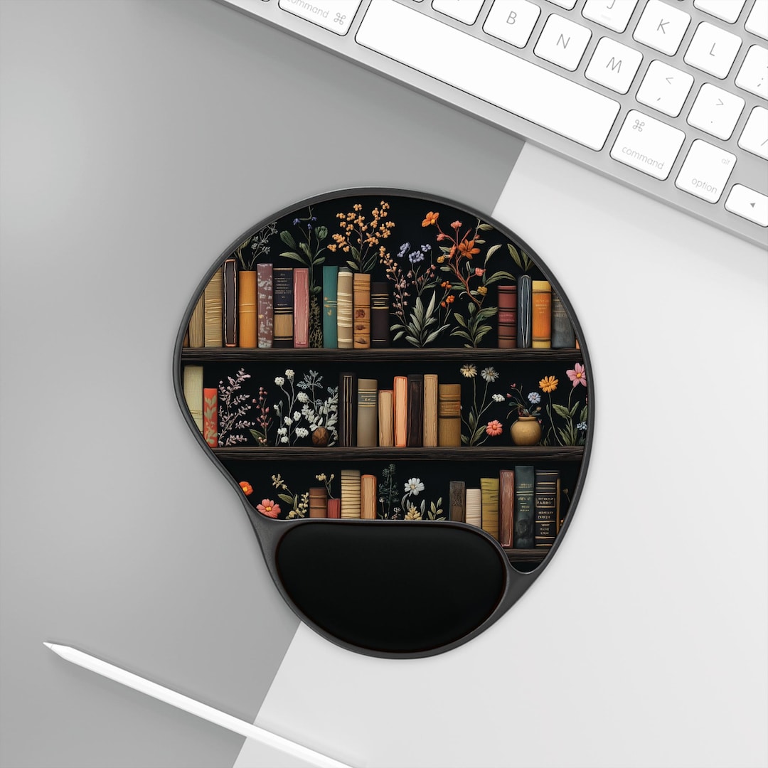 Botanical Bookshelf Mouse Pad With Wrist Rest, Floral Desk Accessory ...