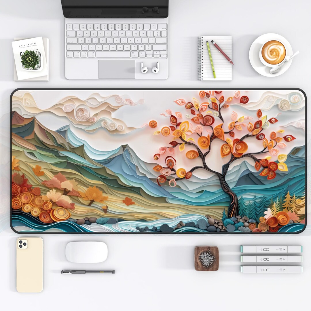 Artistic Nature Desk Mat Scenic Desk Pad, Quilled Landscape Desk Mat ...