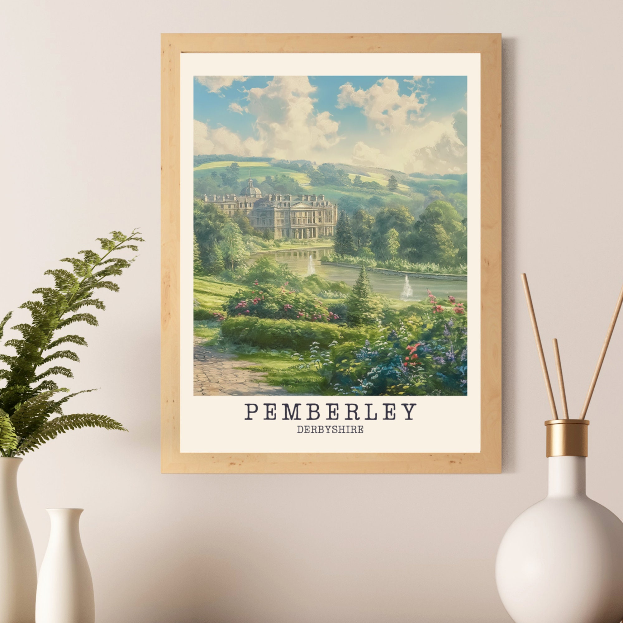 Pemberley Art Print Jane Austen Travel Poster Digital Download Pride ...