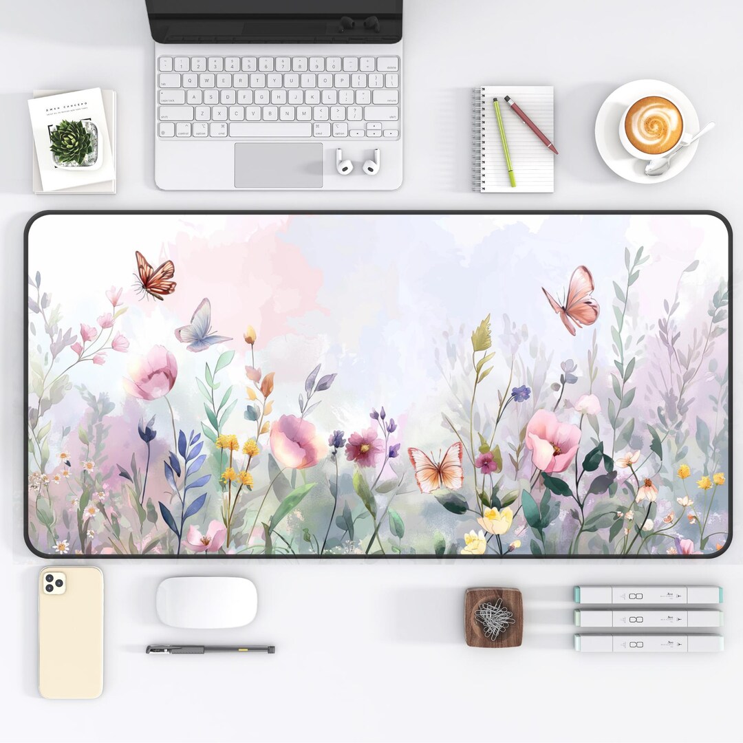 Wildflower Desk Mat Flower and Butterfly Desk Mat Nature Inspired Mouse ...