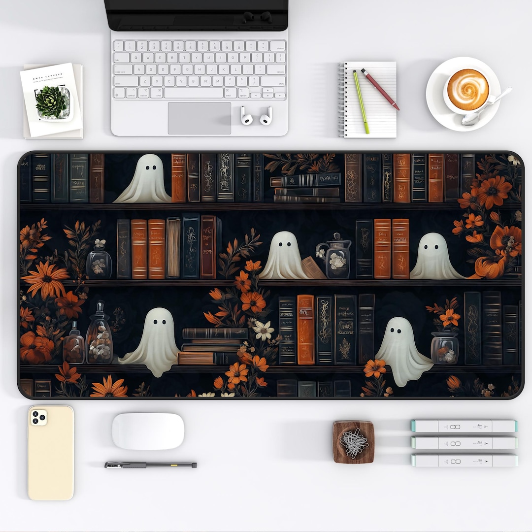 Bookish Ghost Desk Mat, Dark Cottagecore Mouse Pad, Book Nook Kit ...