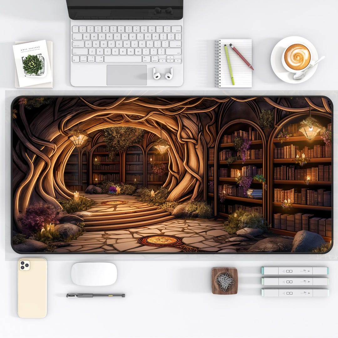 Magical Book Nook Desk Mat Enchanted Library Desk Mat Bookish Mouse Pad ...