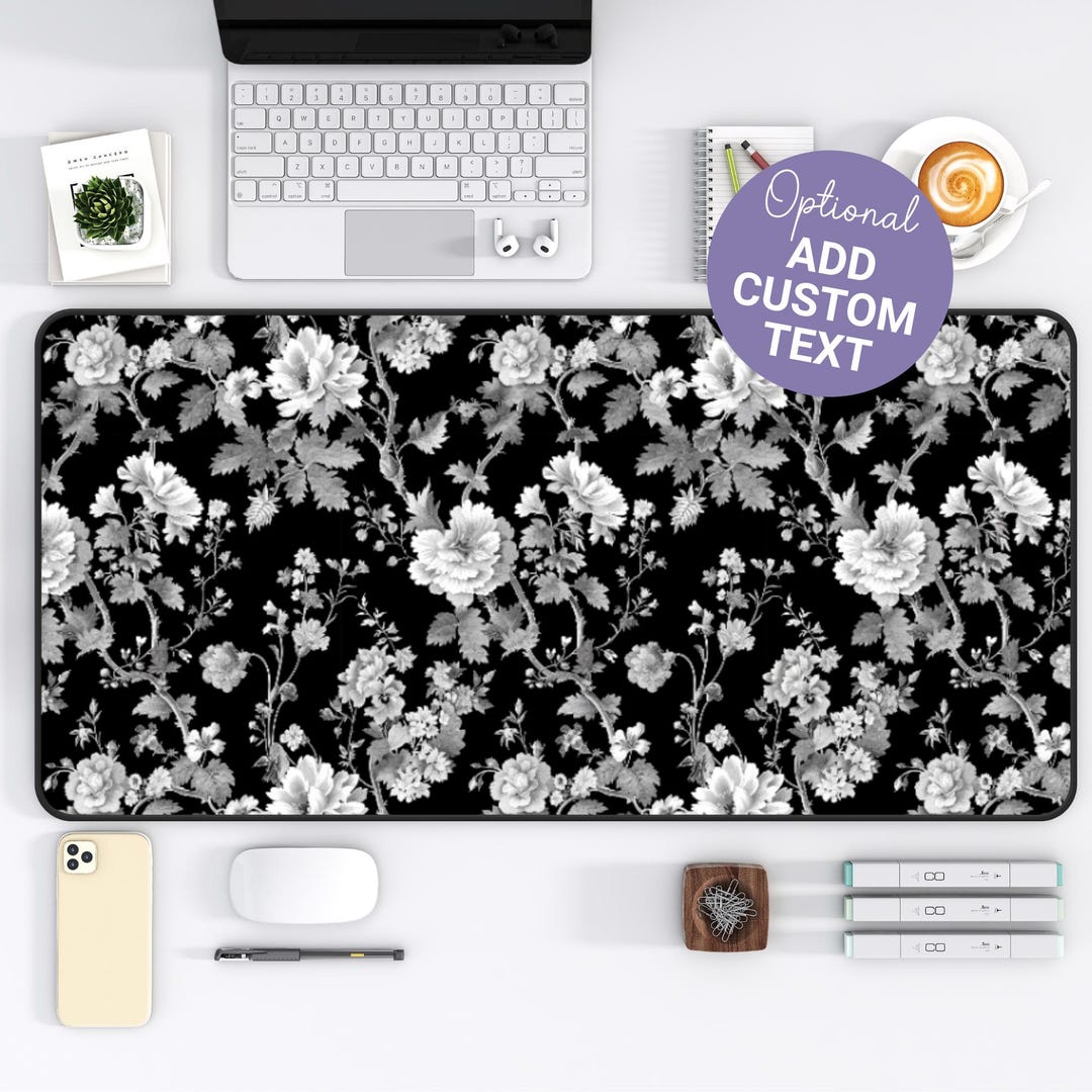 Personalized Floral Toile Desk Mat, French Chinoiserie Mouse Pad ...