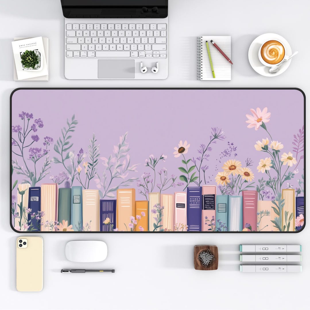 Purple Bookish Desk Mat Coquette Lavender Mouse Pad Bookish Desk Decor ...
