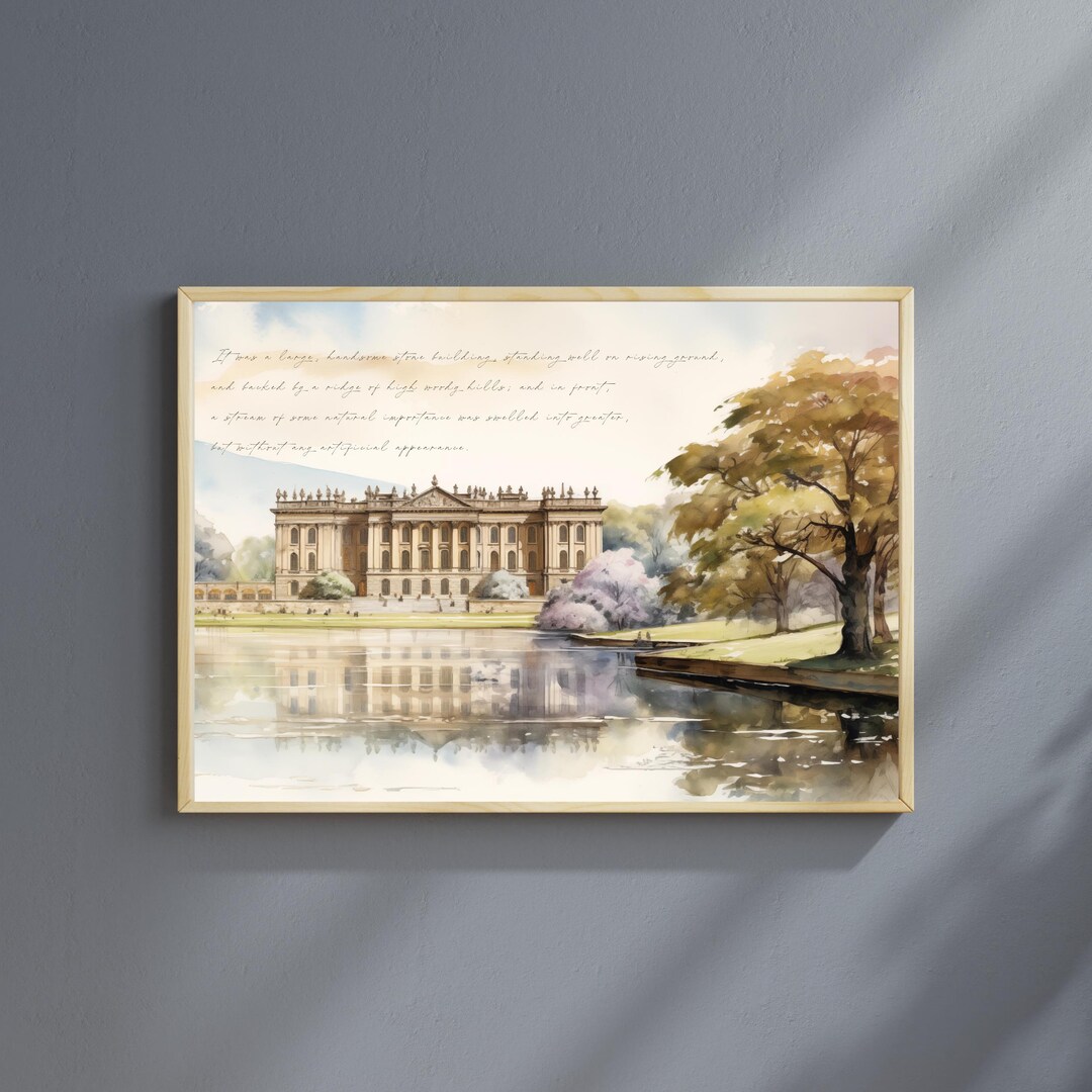 Pride and Prejudice Art Print Pemberly Manor, Jane Austen Vintage Wall Decor Book Nook Decor ...