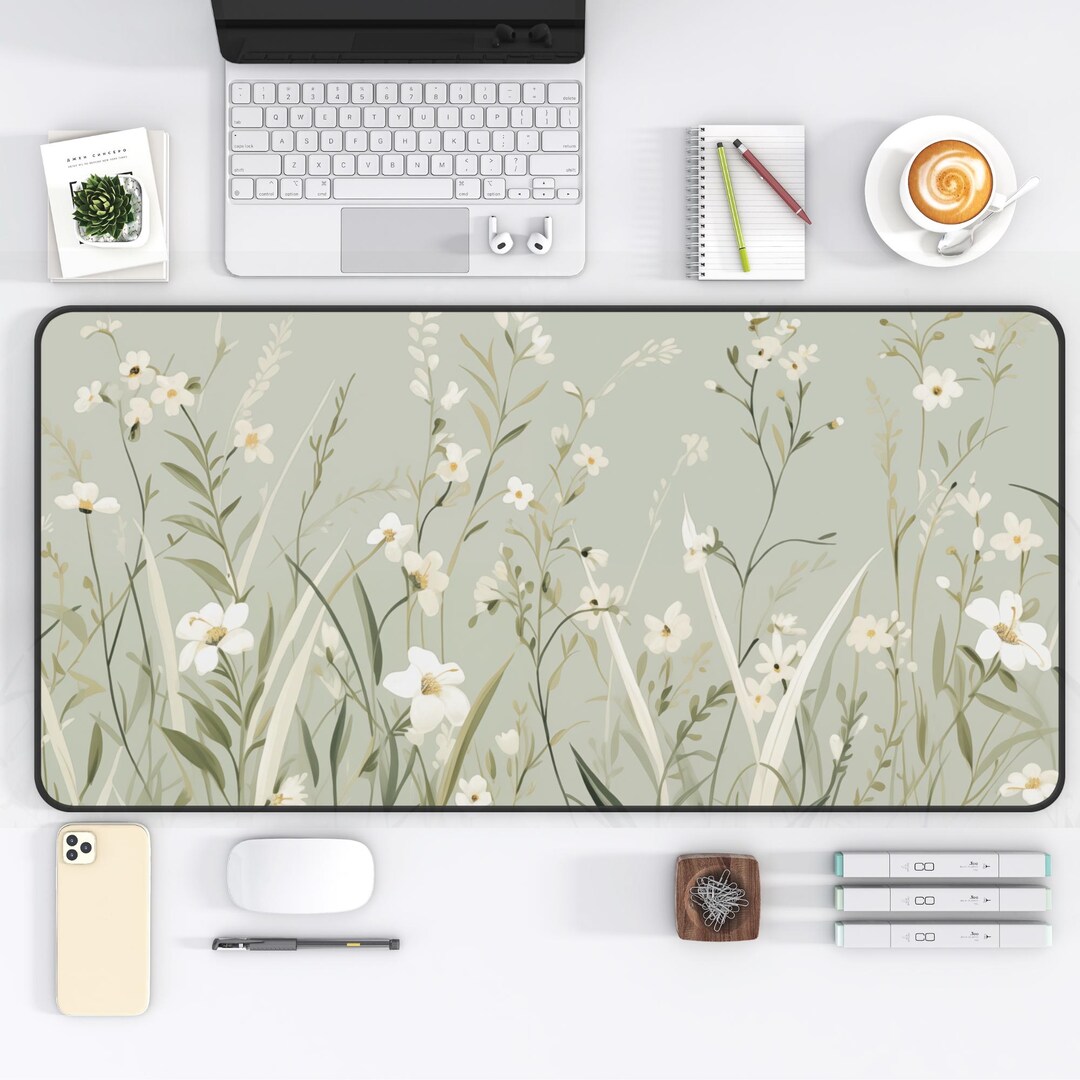 Sage Green Floral Desk Mat Cottagecore Mouse Pad Nature Inspired Gaming ...