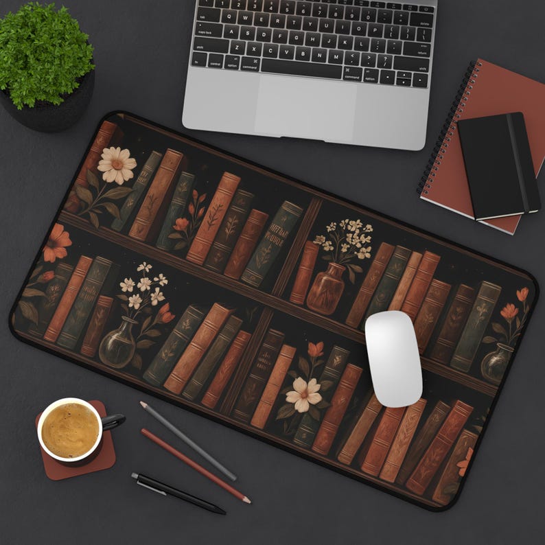 Vintage Bookshelf Desk Mat, Dark Academia Mouse Pad, Book Lovers Gift ...