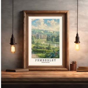 Pemberley Art Print Jane Austen Travel Poster Digital Download Pride ...