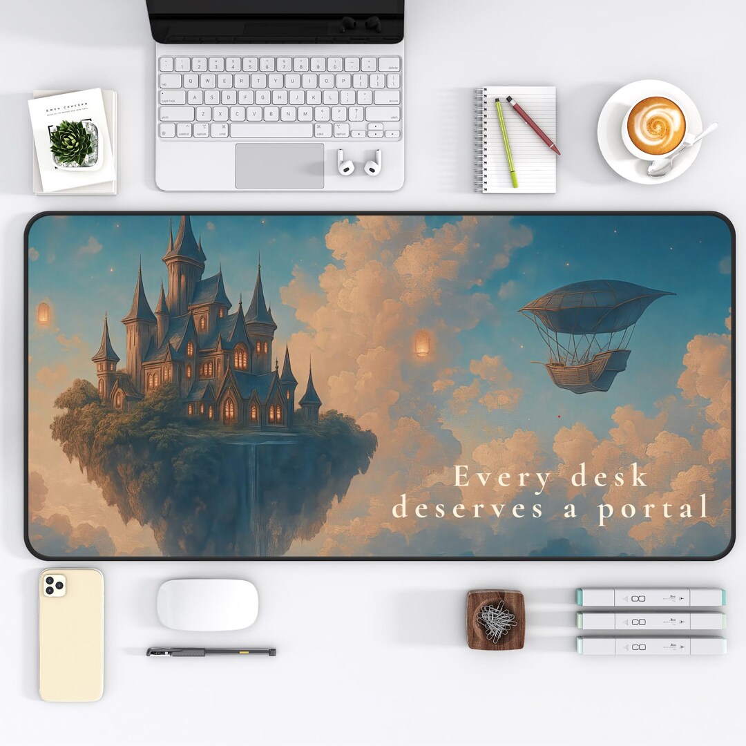 Fantasy Desk Mat Whimsical Mouse Pad Magical Castle Bookish Desk Mat ...