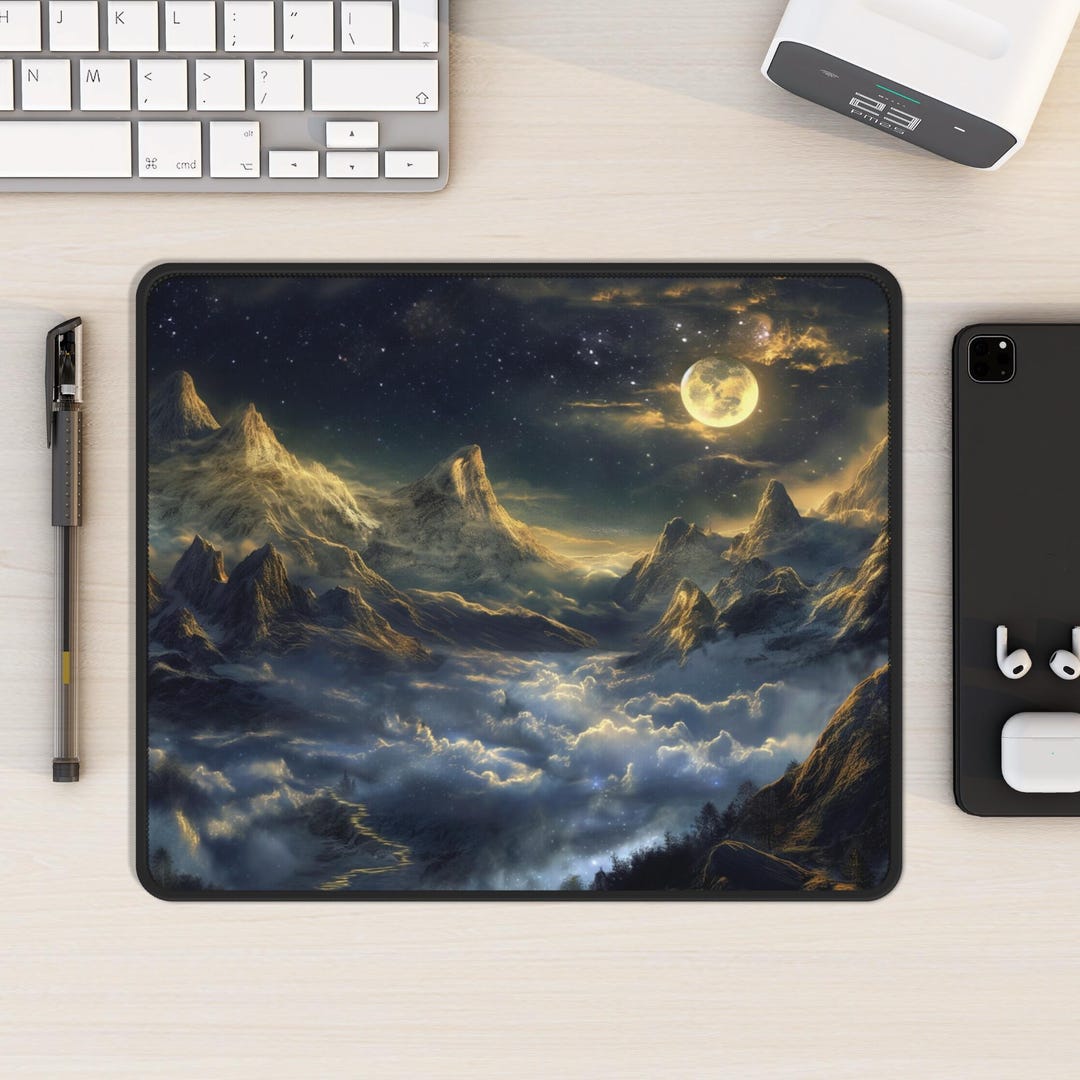 Majestic Mountain Landscape Mouse Pad Night Scenery, Fantasy Mouse Pad ...