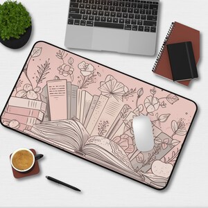 Bookish Desk Mat Book Mouse Pad Pink Desk Mat Aesthetic Keyboard Mat ...
