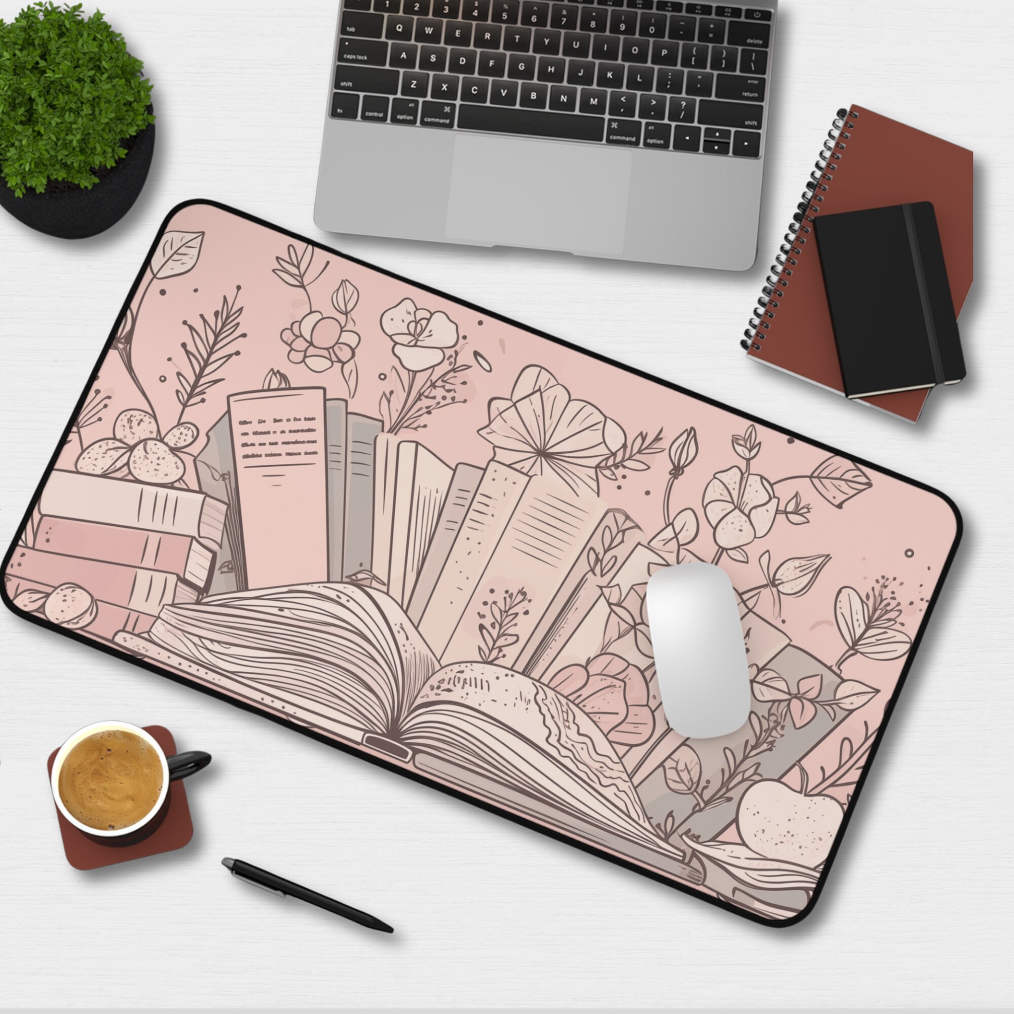 Bookish Desk Mat Book Mouse Pad Pink Desk Mat Aesthetic Keyboard Mat ...