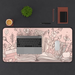 Bookish Desk Mat Book Mouse Pad Pink Desk Mat Aesthetic Keyboard Mat ...