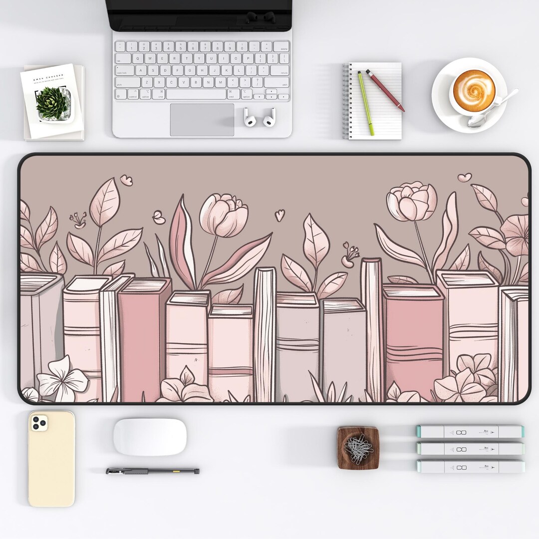 Floral Book Desk Mat, Boho Chic Bookish Deskmat, Pastel Aesthetic ...