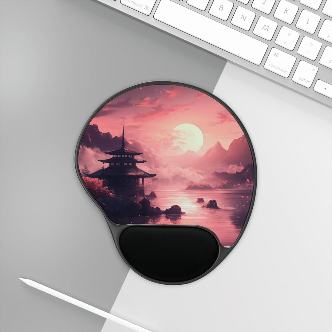 Zen Japanese Ergonomic Mouse Pad Sunset Temple Mouse Pad With Wrist ...