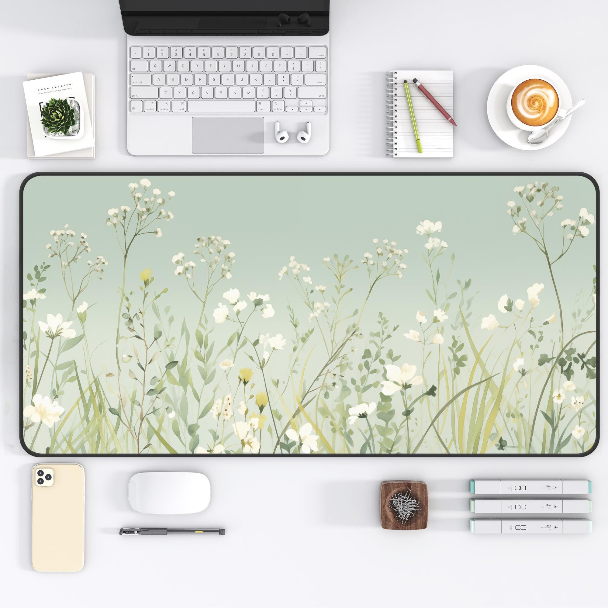 Botanical Desk Mat Sage Green Cottagecore Mouse Pad Nature Inspired ...