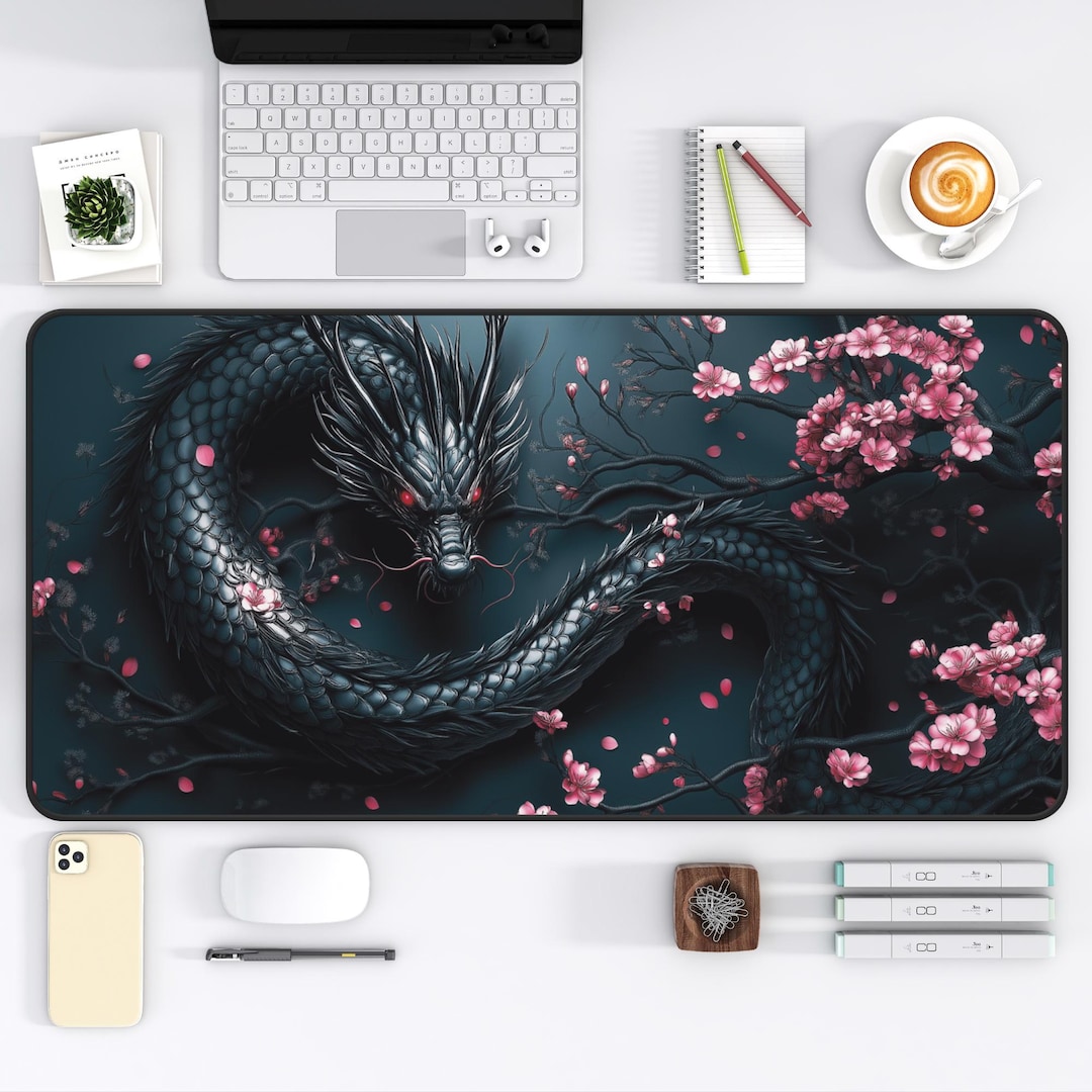 Mystical Dragon Desk Mat Japanese Themed Deskmat Enchanted Office Decor ...