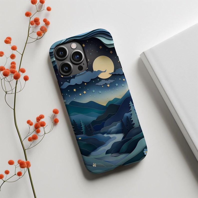 Starry Night iPhone Case: Mountain Moon Art, Nature Lover Gift - Etsy