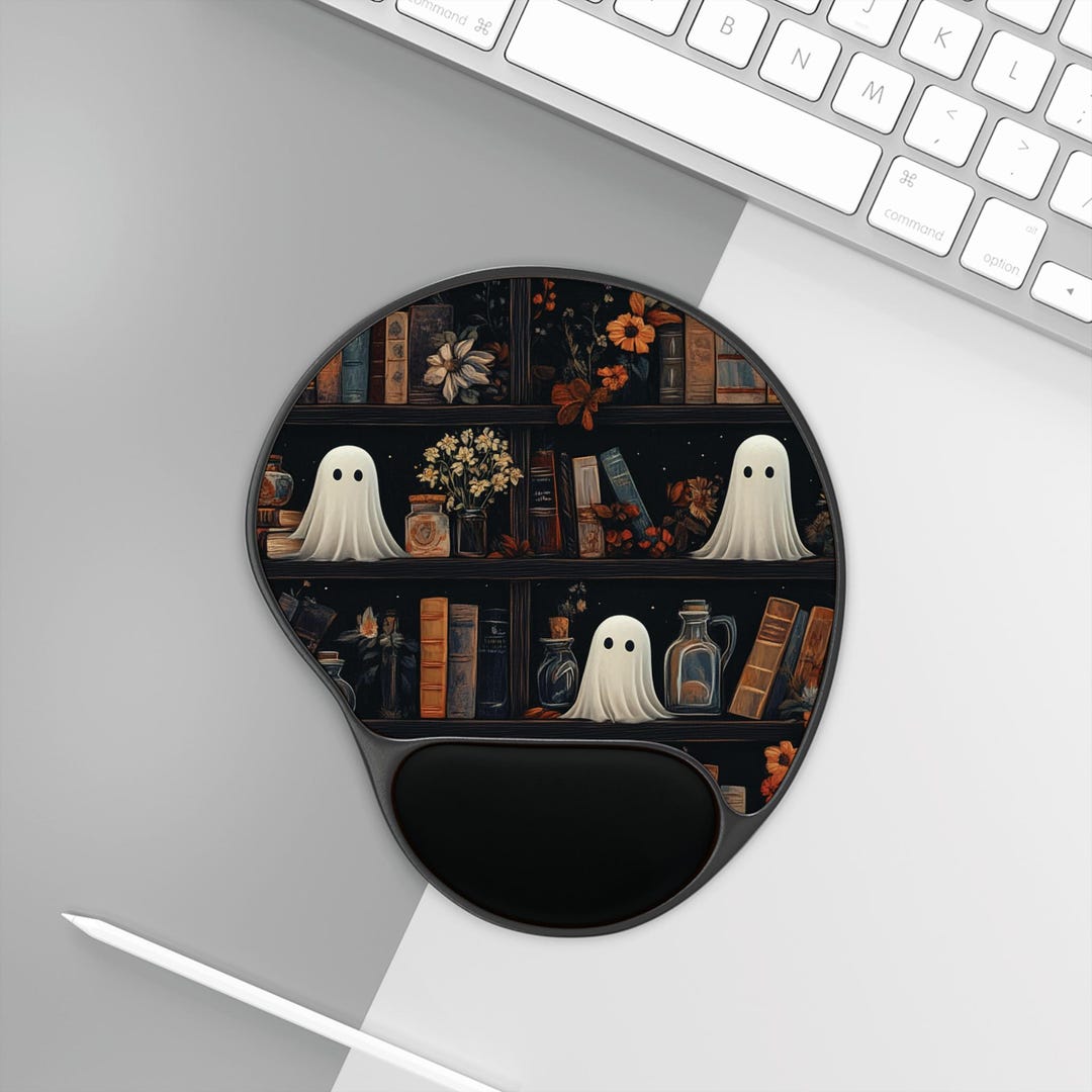 Ergonomic Ghost Mouse Pad With Wrist Support, Dark Academia Bookshelf ...