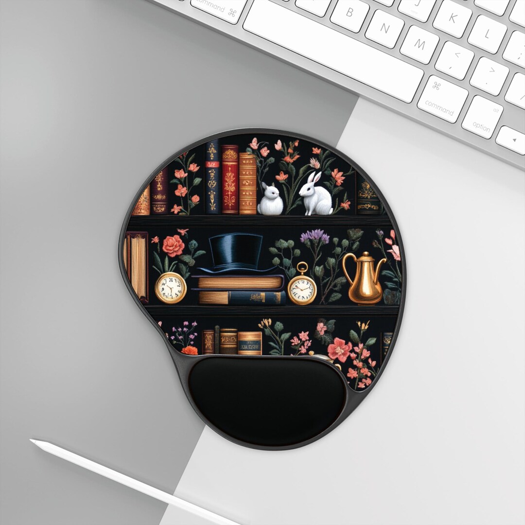 Wonderland Bookshelf Mouse Pad, Alice Inspired Ergonomic Wrist Rest Pad ...