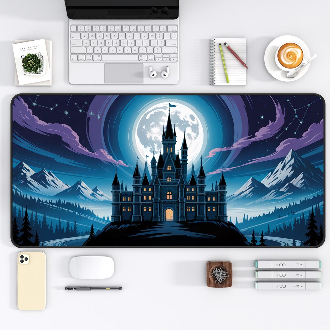 Moonlit Castle Desk Mat, Fantasy Desk Mat, Gaming Mousepad, Fantasy ...