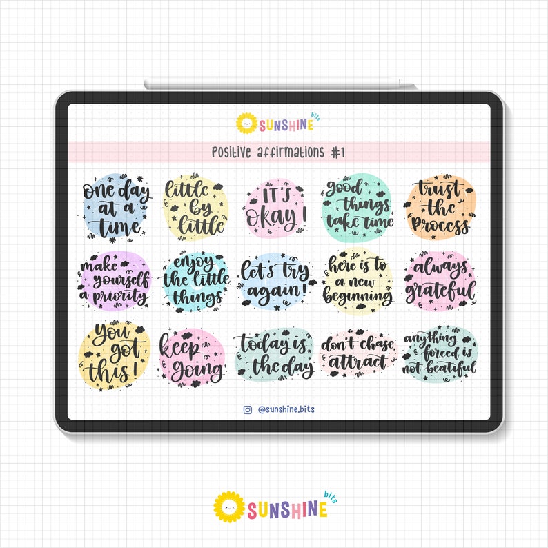 Positive Affirmations Sticker Set Fun Digital Stickers, Daily Planner ...