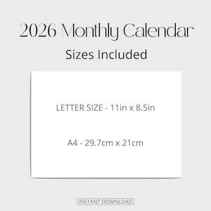 2026 Monthly Calendar, Printable 2026 Monthly Planner, Landscape, A4 ...