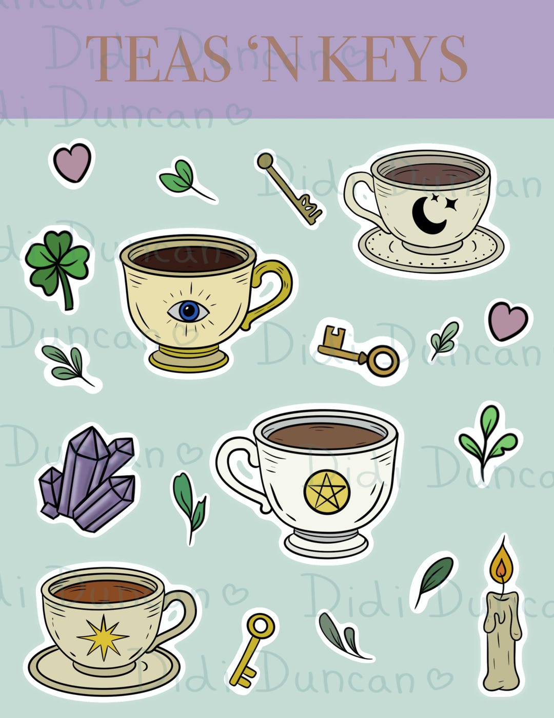 Witchy Tea & Keys Sticker Pack | Digital Planner Stickers (PNG, PDF) - Etsy