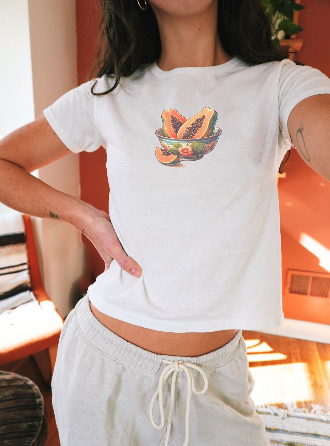 Papaya Baby Tee, Coconut Girl Aesthetic, Vintage Fruit Shirt, 90s Y2k ...