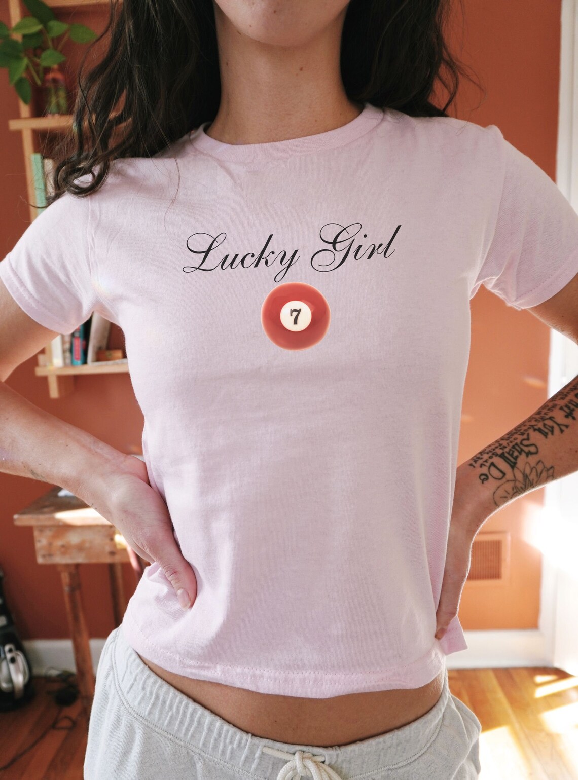Y2k Pool Ball Graphic Baby Tee, Downtown Girl, Y2k Billiard Graphic ...