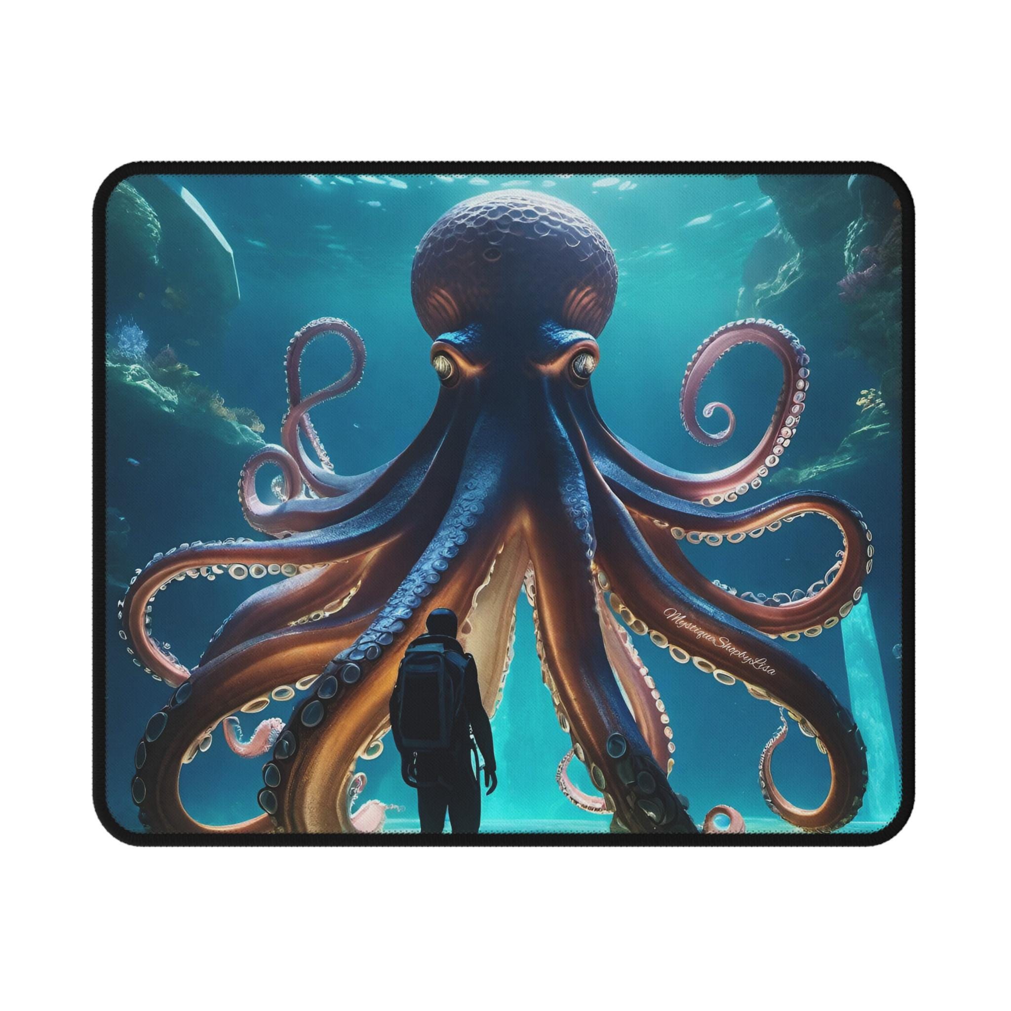 Gaming Mousepad, Intense Diver Meets Octopus, Nautical Mouse Mat, Non ...