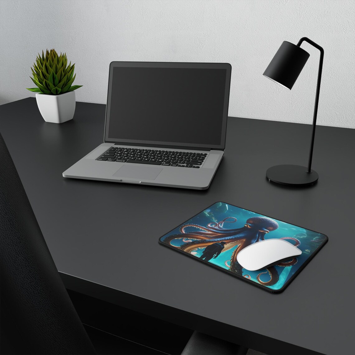 Gaming Mousepad, Intense Diver Meets Octopus, Nautical Mouse Mat, Non ...