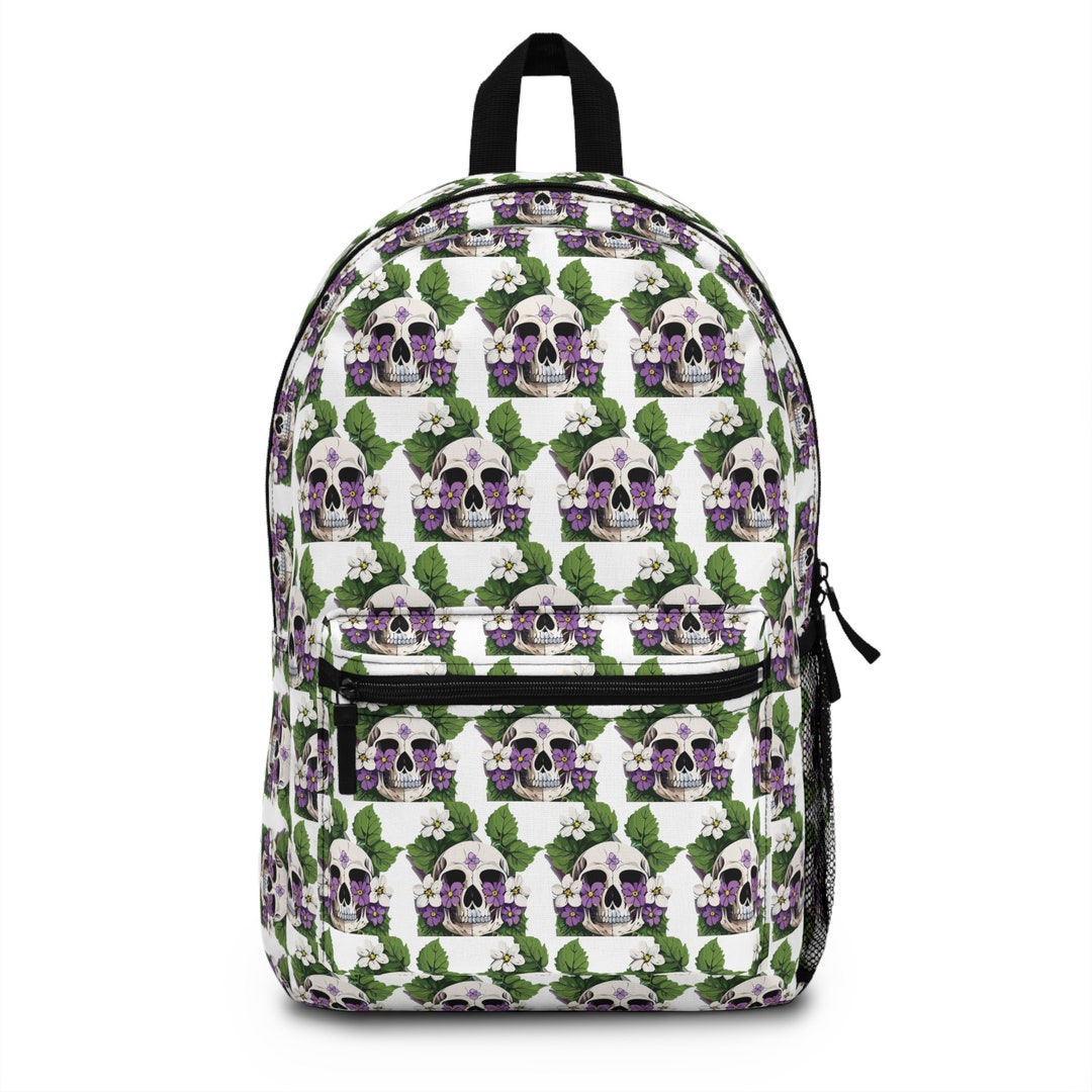 Skull Head With Purple Flowers Backpack - Etsy