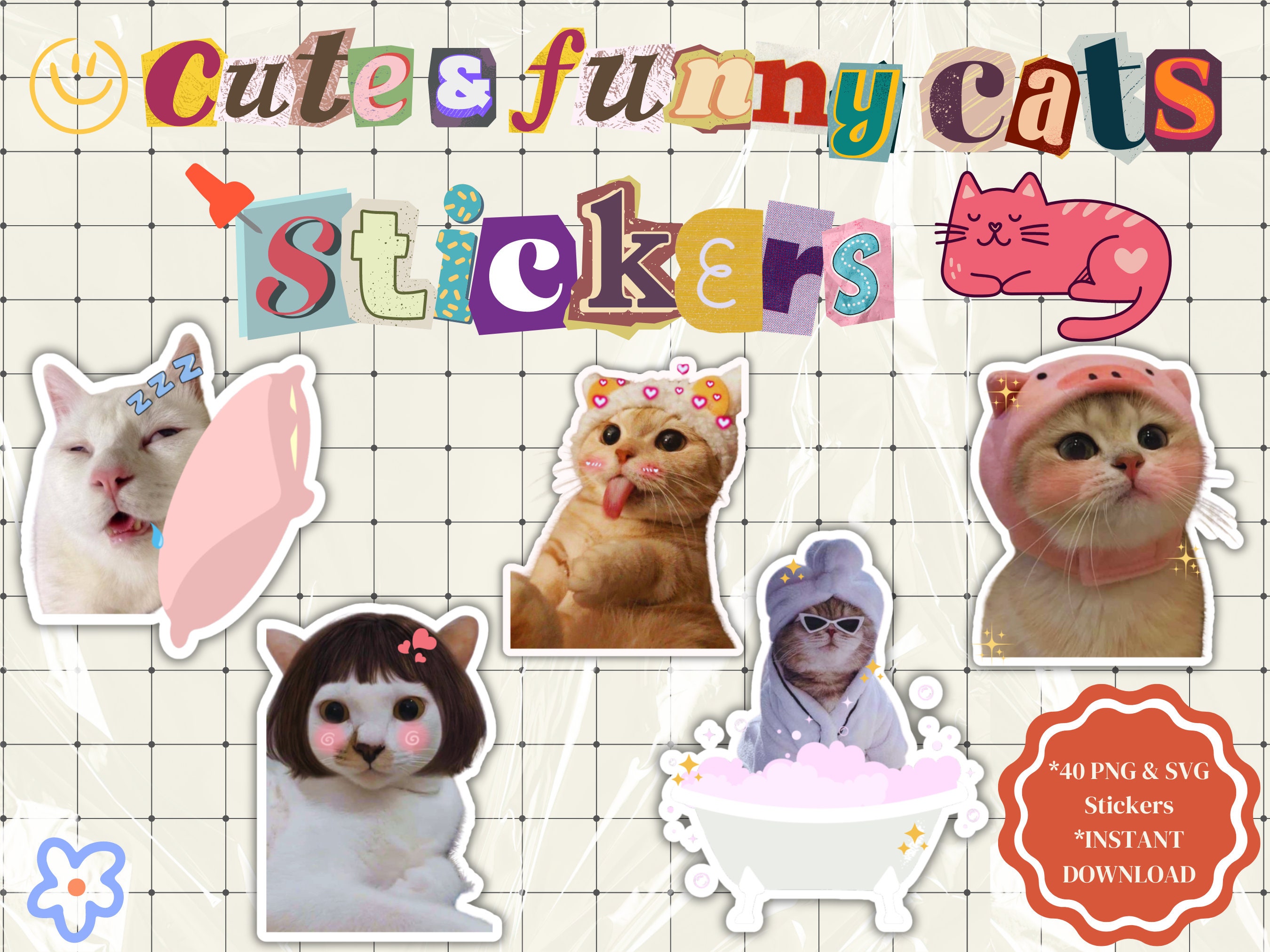 Printable Cute & Funny Cats Stickers PNG and SVG - Etsy