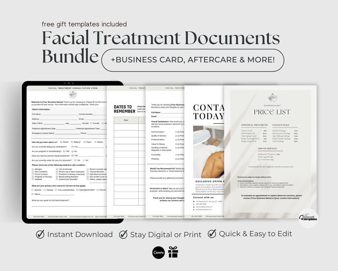 Facial Treatment Consent Form Bundle, Esthetician Forms, Spa Massage ...
