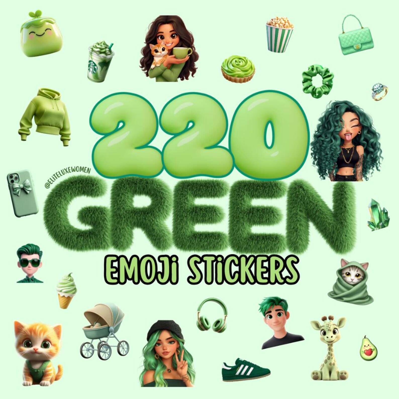 220 Ios18 Green Emoji Stickers, Cute Green Emoji Pack, Green iPhone ...