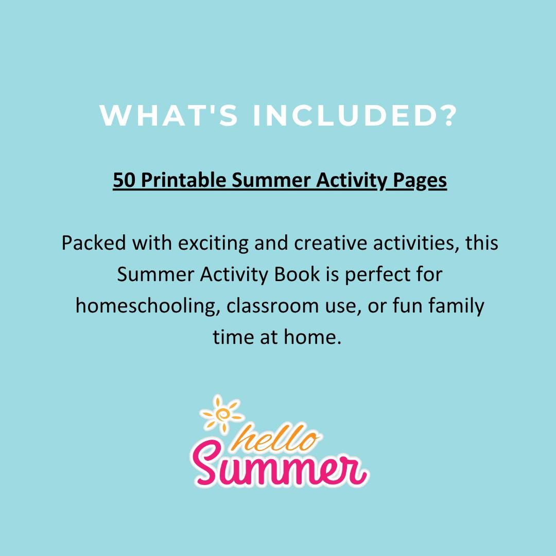 50 Summer Activity Pages for Kids Printable PDF, PLR, MRR, Summer ...