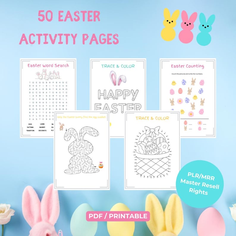 50 Easter Activity Pages for Kids Printable PDF, PLR, MRR, Easter ...