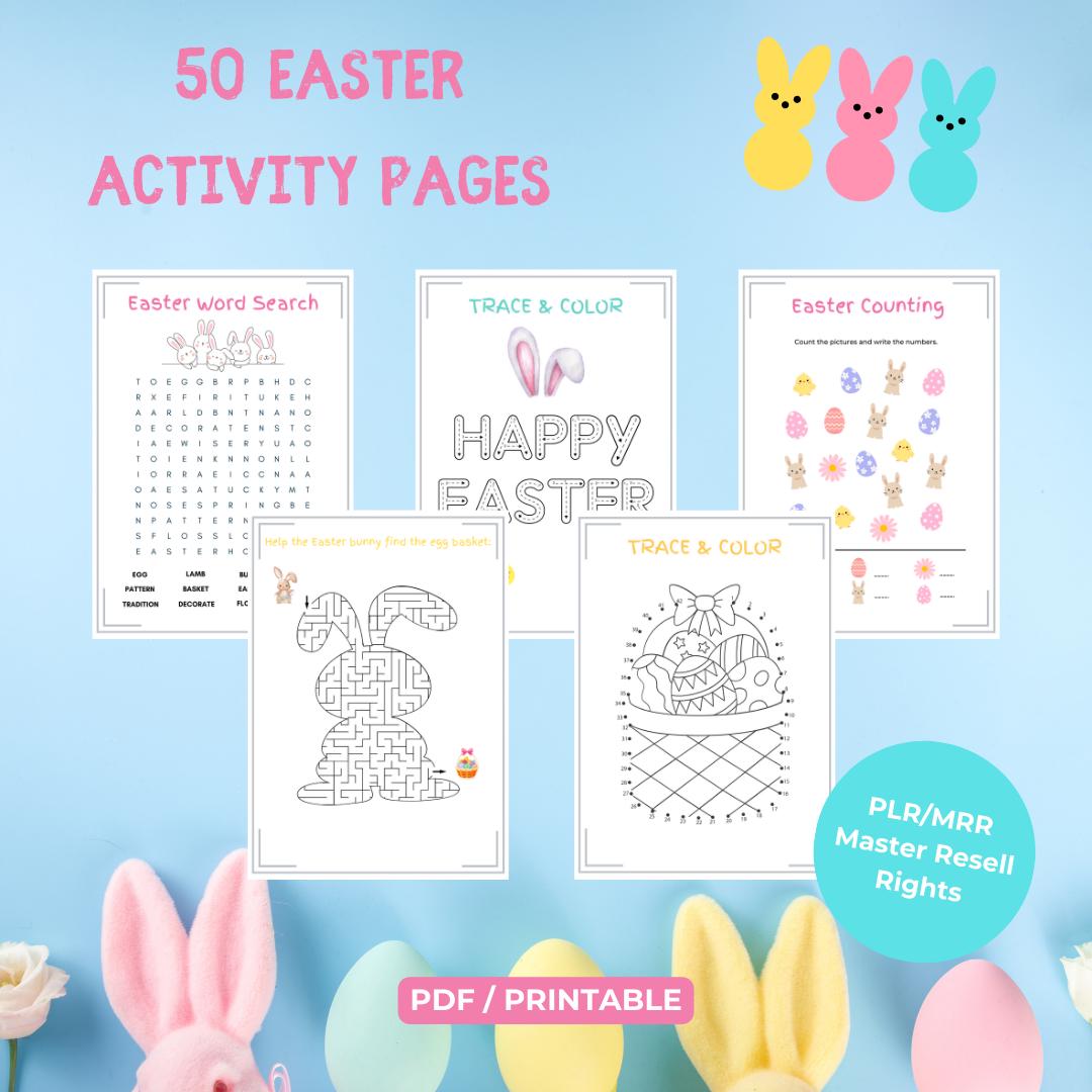 50 Easter Activity Pages for Kids Printable PDF, PLR, MRR, Easter ...