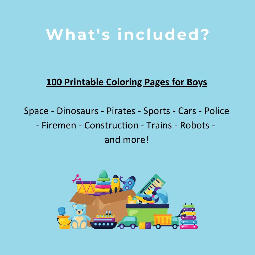 100 Boys Coloring Pages, Boys Coloring Book, Printable Coloring Pages ...
