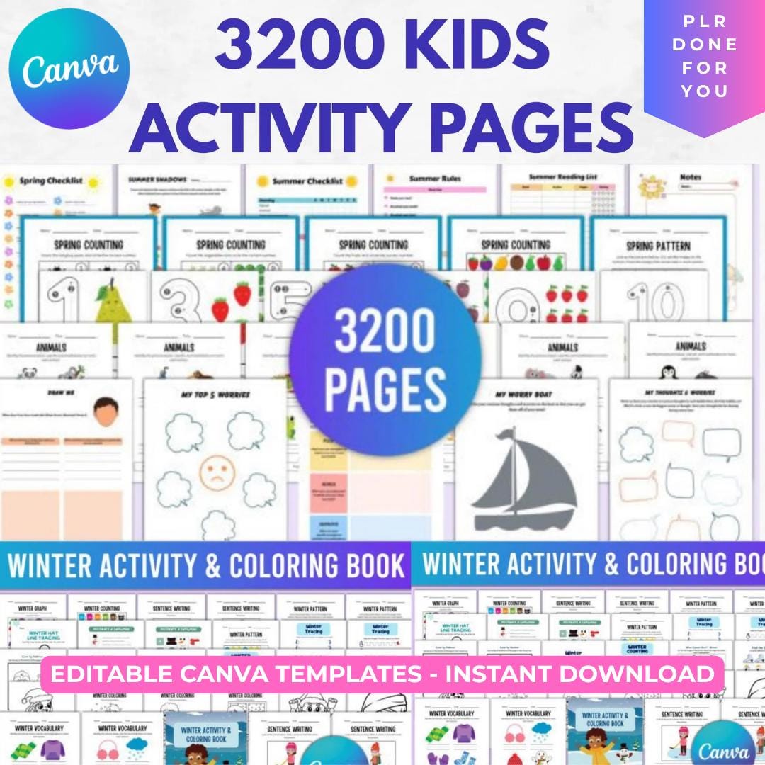 3200 Kids Activity Book Bundle, PLR, Canva, Activity Pages, Busy Book ...