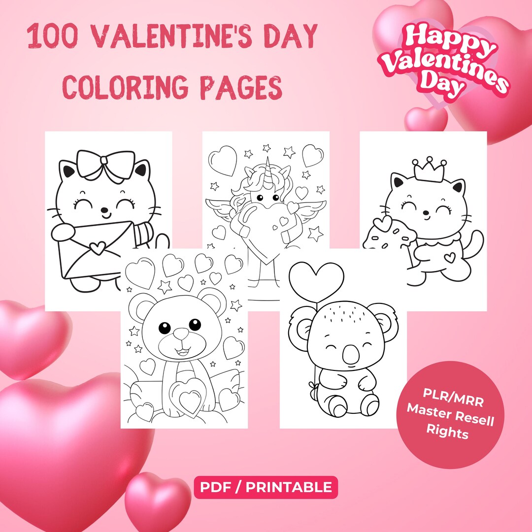100 Valentines Day Coloring Pages, Valentine Coloring Book, Valentine ...
