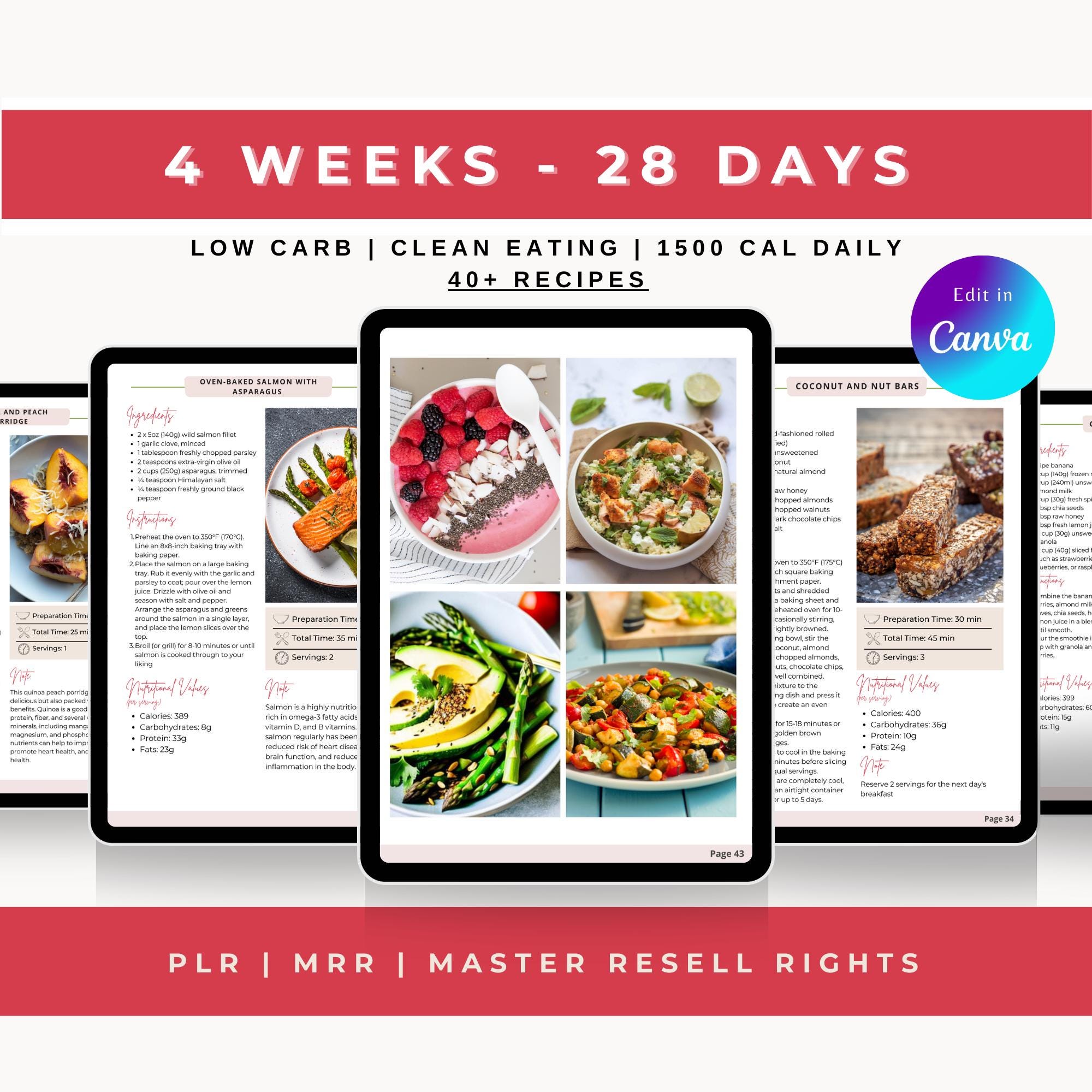 28 Days - 4 Week Detox Meal Plan, PLR, MRR, Healthy Weight Loss Meal ...