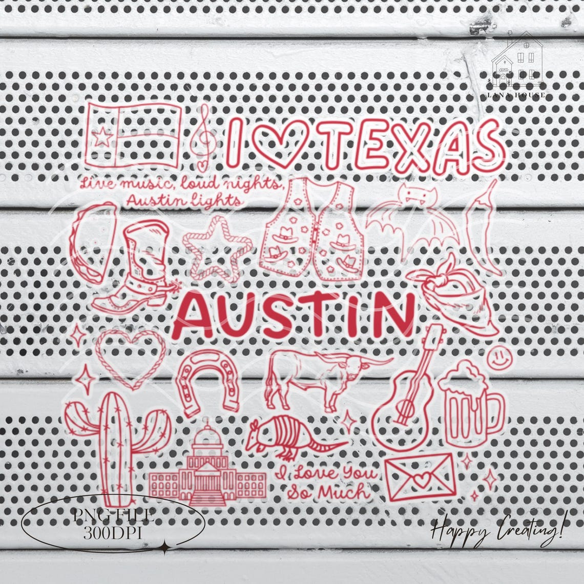 Austin Icons, Texas Landmarks Png, PNG Files, I Love Austin Shirt ...