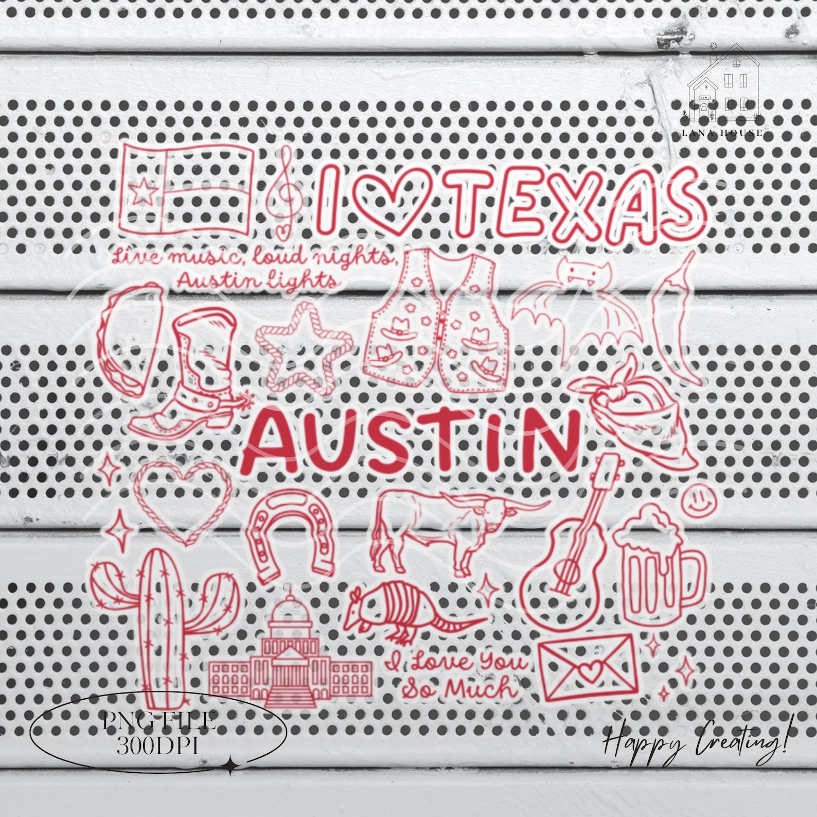 Austin Icons, Texas Landmarks Png, PNG Files, I Love Austin Shirt ...