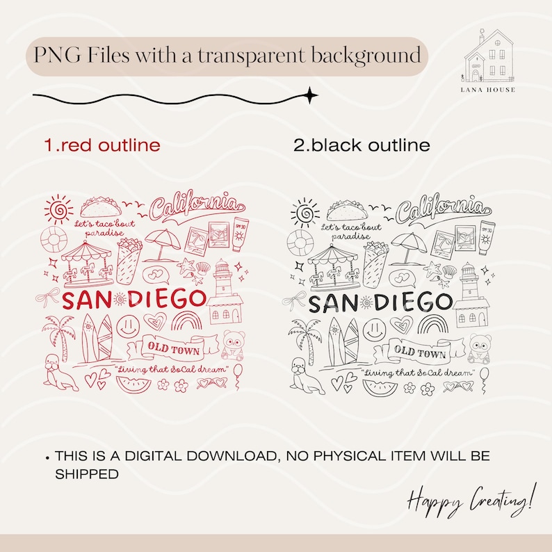 San Diego Icons, California Landmarks Png, PNG Files, I Love San Diego Shirt Design, CA Png ...