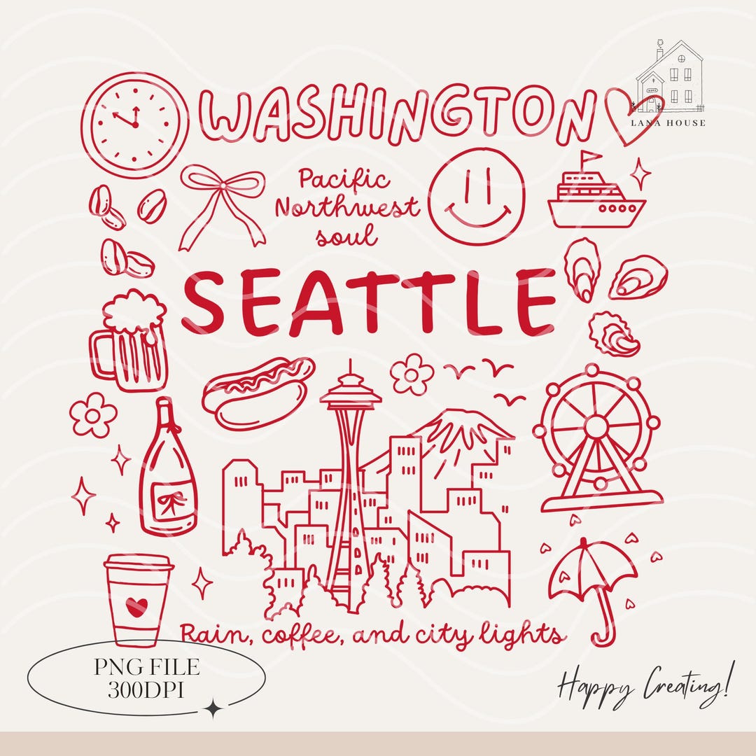 Seattle Icons, Washington Landmarks Png, PNG Files, I Love Seattle ...