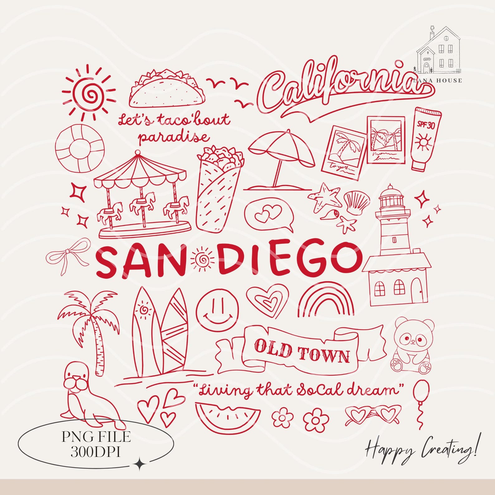 San Diego Icons, California Landmarks Png, PNG Files, I Love San Diego ...